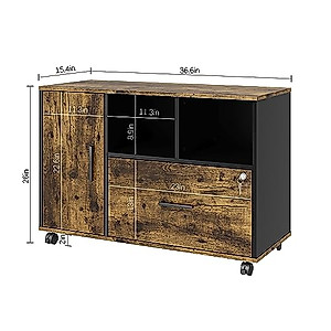 Wood File Cabinet with Lock, 1-Drawer Wooden Office Lateral Filing Cabinet on Wheels Mobile Printer Stand with Open Storage Shelf for Letter/Legal/A4 Size Files (Wood)