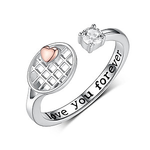 Peireara Tennis Racket Ring 925 Sterling Silver Adjustable Open Tennis Racket Ring, Engraved I Love You Forever Tennis Themed Sport Jewelry Gifts for Women Mom