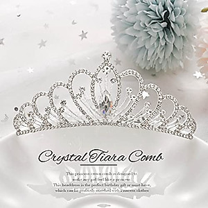 Kilshye Silver Tiara Combs Princess Crystal Tiaras Comb Wedding Bridal Crown Headband Costume Birthday Hairpiece for Women and Girls (A-Silver)