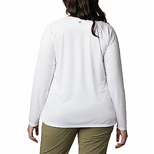 Columbia Women's Standard PFG Tidal Tee II Sun Protection Long Sleeve Shirt, White/Cirrus Grey Logo, Medium