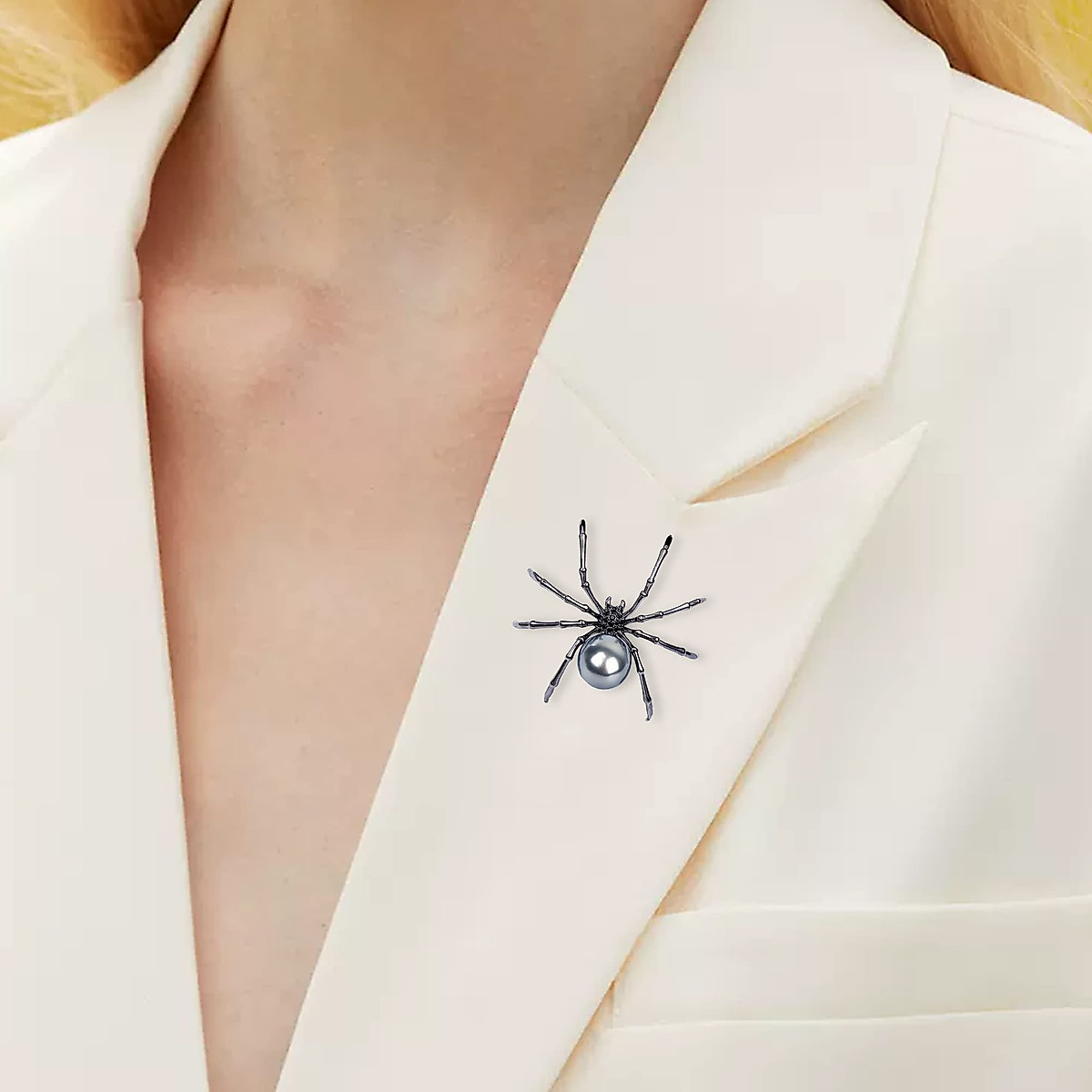 Parts Express Victorian Style Mother of Pearl Body and Micro Pave Spider Brooches Pins Silver Tone Goth Accessories Pins for Backpacks Aesthetic Brooch (black)