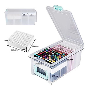 SUNMAIO Greeting Card Storage bin with 3 Removable Dividers and a marker holder, Photo organizer case for Photo,Scrapbook,Craft, Marker, Crayon