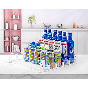 Rula Drink Dispenser for Fridge, Self-Pushing Soda Can Organizer for Refrigerator, Width Adjustable Beverage Pusher Glide, Beer Pop Can Water Bottle Storage for Pantry, Kitchen-White, 5 Rows, 16.2"D