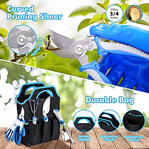 Gardening Tools, 8 Pcs Heavy Duty Stainless Steel Garden Tool Set with Durable Storage Tote Bag, Non-Slip Rubber Grip, Outdoor Gardening Hand Tools, Ideal Gardening Gifts for Men Women Gardener