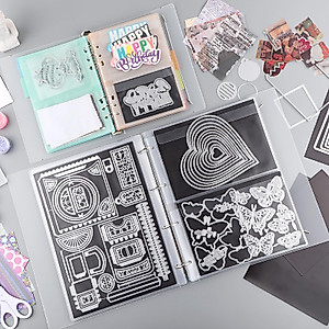 10 Sheet Binder Pockets Inserts with Two pockets A4 Size 4 Hole Binder Folder for Dies and Stamps Storage,Waterproof PVC Clear Bags Protectors for Cutting Dies Stencil Album Stamp Crafts Storage