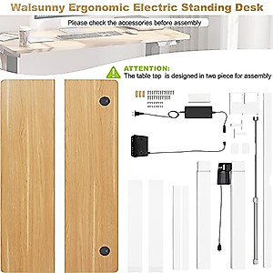 Walsunny Electric Height Adjustable Standing Desk, 63 x 24 Inches Splice Board, Sit Stand Up Computer Table with Memory Preset Controller for Home, Office,White Frame/Walnut Top