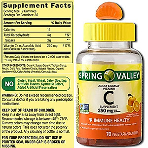Vitamin C Gummies for Adults - Immune Support - 250 mg (70 ct) from Spring Valley + Vitamin Pouch and Guide to Supplements