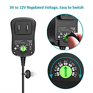 Basicvolt Universal AC/DC Adapter Multi-Voltage Regulated Switching Power Supply with 11 Selectable DC Plugs for 3V 4.5V 5V 6V 7.5V 9V 12V Household Electronics 2.0A 24Watt Max