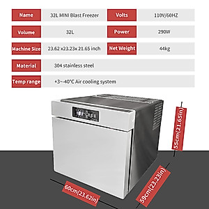 Yovtekc 32L Mini Gelato Blast Freezer, Batch Freezer, Blast Chiller Freezer, Tabletop Hard Ice Cream Freezer, Food Chilling Freezing, One Click Defrosting for Ice Cream Gelato, 290W 110V