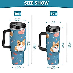 FRCSDIY Cartoon Dog Insulated Tumbler with Handle and Straw Lid,40oz Leakproof Stainless Steel Cup BPA-Free Water Bottle