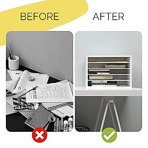 LAPTAIN Desktop File Sorter with 4 Adjustable Shelves for Home and Office, Paper Letter Tray Organizer Wall Mount, White