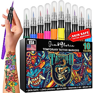 Jim&Gloria Temporary Tattoo Pens Fake Tattoos Kit Removable Body Tattoo Paint Markers For Men Women Sleeves St Patricks Day Teen Girls Trendy Stuff Unique Trending Gifts For Teenage Boys Kids Or Adult