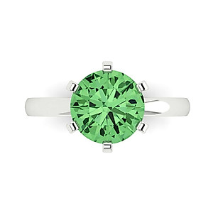 Clara Pucci 3 ct Round Cut Solitaire Green Simulated Diamond Excellent Engagement Bridal Promise Anniversary Ring 18K White Gold 4.5