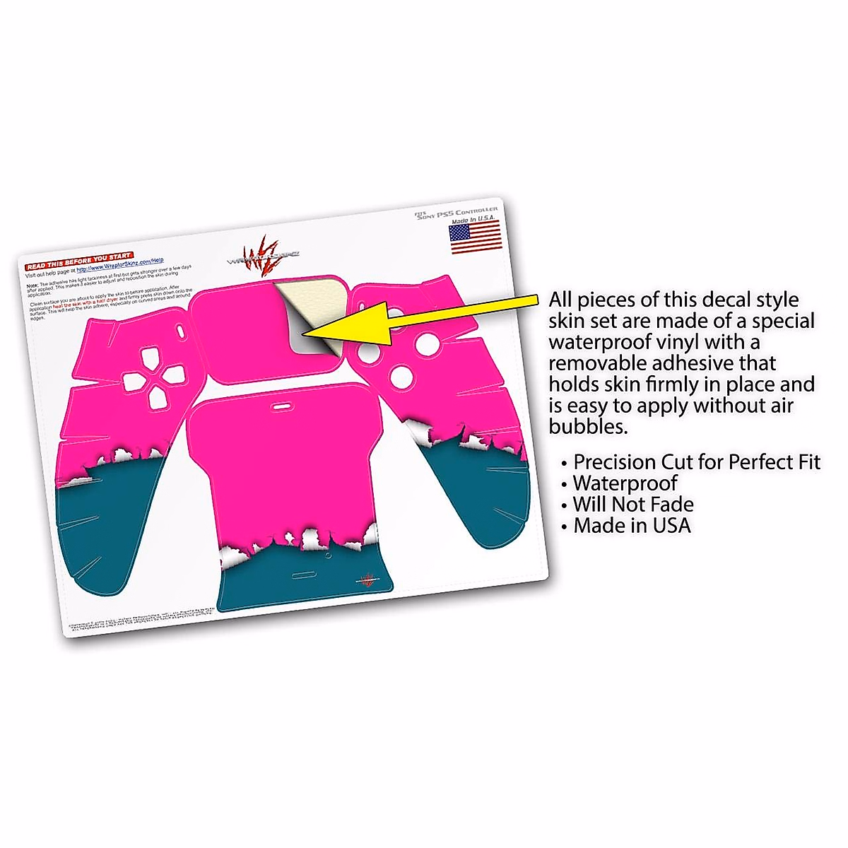 WraptorSkinz Skin Wrap compatible with Sony PS5 DualSense Controller Ripped Colors Hot Pink Seafoam Green (CONTROLLER NOT INCLUDED)