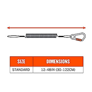 Coil Tool Lanyard with Loop End and Carabiner, Tool Weight Capacity 2 lbs, Ergodyne Squids 3156 , Black
