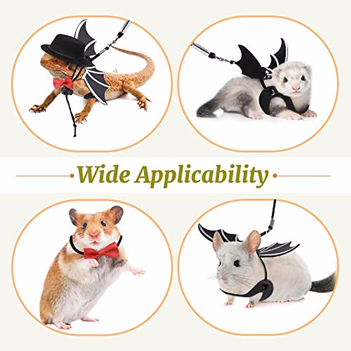 VavoPaw Bearded Dragon Lizard Leash Harness (S/M/L 3 Pack), Adjustable Leash Bat Wings Costume Accessories with Hat & Bow Tie Collar for Lizard Reptile, Gecko, Iguanas, Amphibians & Small Animals