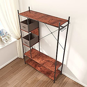 Ama Maker Metal Clothes Garment Rack With Shelves Heavy Duty Hanging Rod Free Standing Closet Rack and Shelving Black With Wood Board Wardrobe