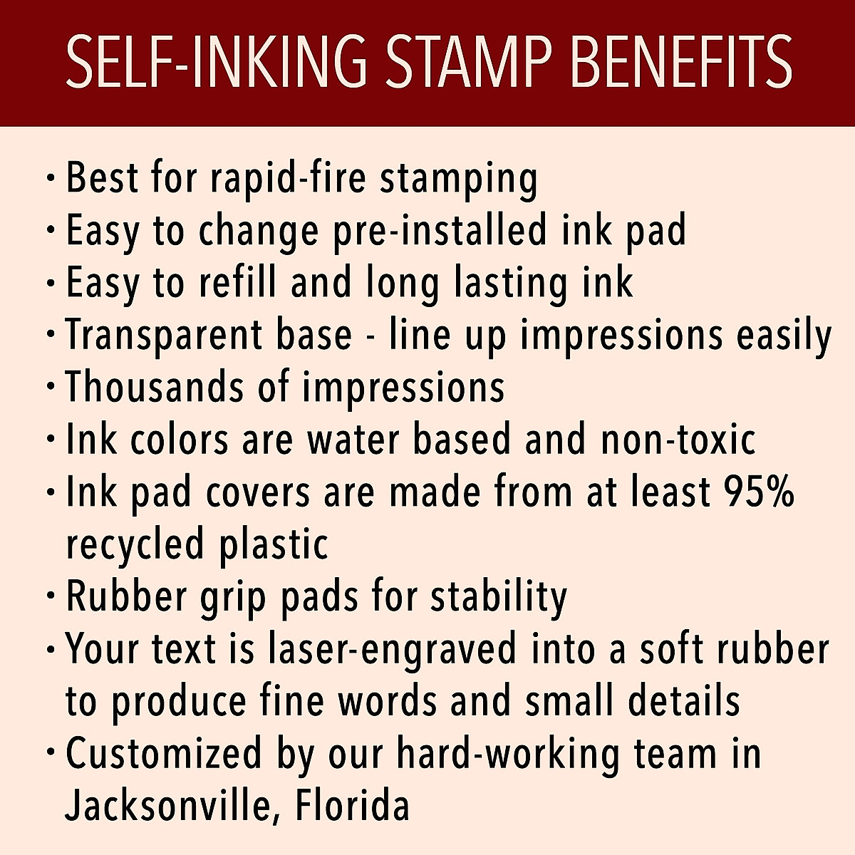 Custom Address Stamp - 4 Line Address Stamp - 5 Font Options - Self-Inking Address Stamp (4 Line Stamp) Up to 4 Lines of Custom Text | Multiple Ink Color Options