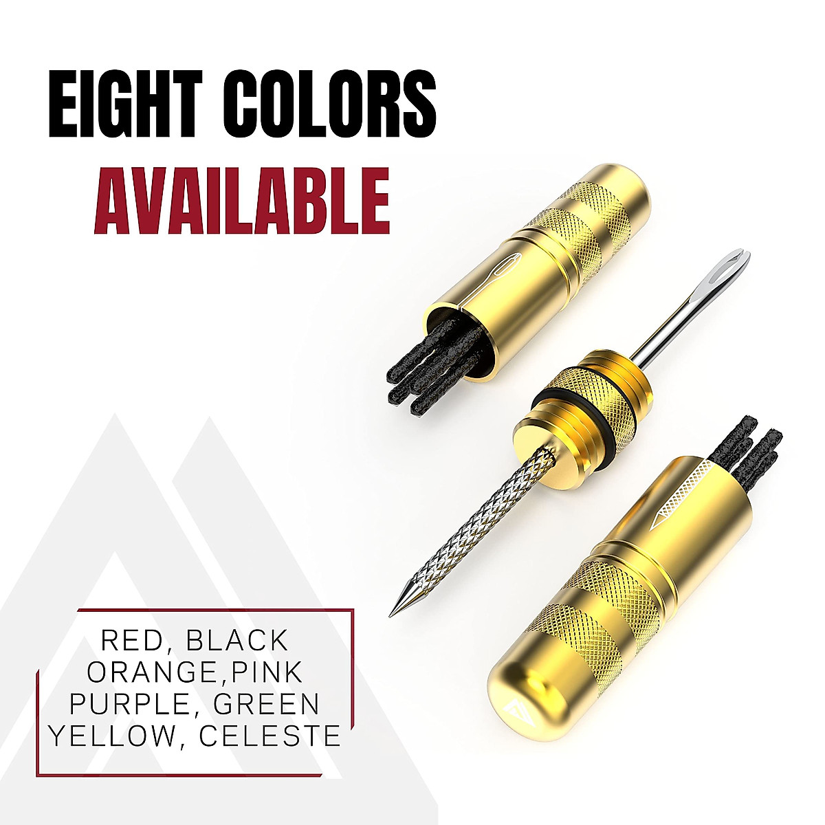 KOM Cycling Tubeless Tire Repair Kit for Bikes – Yellow and Iridescent Bundle! Fixes Mountain Bike and Road Bicycle Tire Punctures – Includes Tire Repair Fork and Reamer, 8 Bacon Strips.