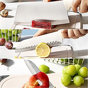 Kitchen Knife Set, 5PCS Stainless Steel Knife Set with Block, High Carbon White Kitchen Knife Set with Ergonomic Handle for Chopping Slicing Dicing Cutting Paring (White)