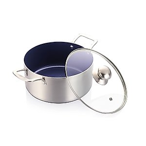 Eternal Living Nonstick Stock Pot Stainless Steel and Ceramic Infused Cooking Pot with Lid, Blue 4.5 qt