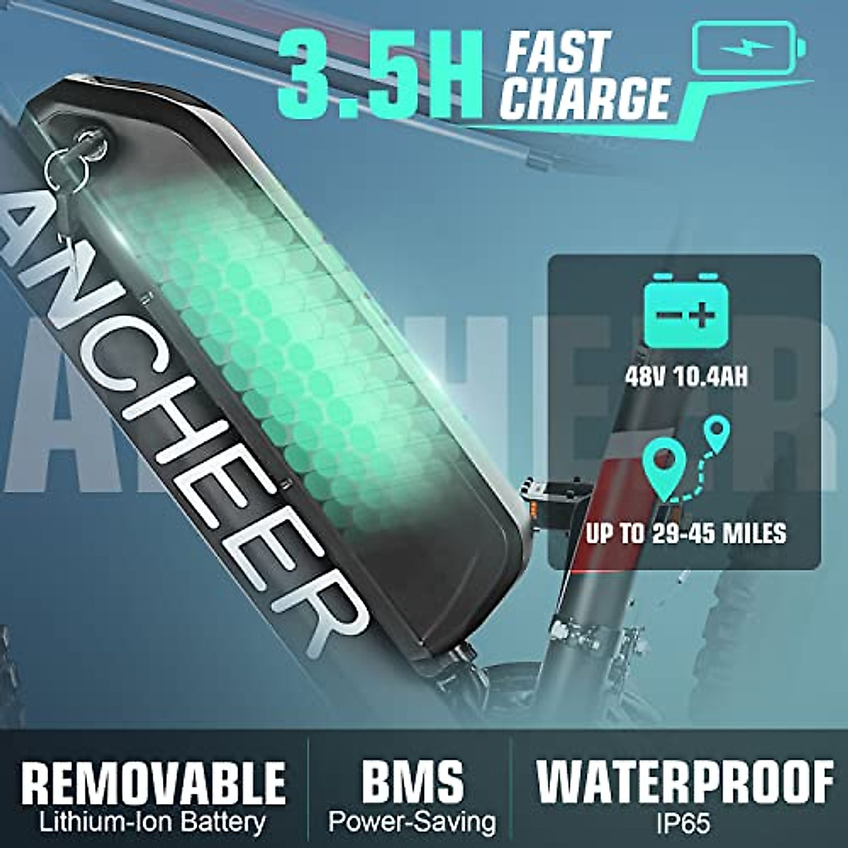 ANCHEER 26'' Gladiator Electric Bike for Adults 500W Ebike 20MPH Adult Electric Mountain Bike, 48V 10.4Ah Removable Lithium Battery, Cruise Control, Shimano 21S Gears, 3.5Hours Charge