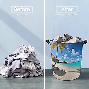 Laundry Hamper Tropical Beach Freestanding Laundry Basket Thickened Waterproof Collapsible Clothes Hamper Storage for Clothes Toys Dorm And Family
