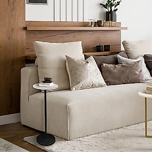 Bombay Elegant Marble Side Table Round, Small Accent Table Nightstand, Couch Table, Premium End Table for Bedside Tables, Living Room Tables, Coffee, and Sofa Table 10 x 26 inches (Black)