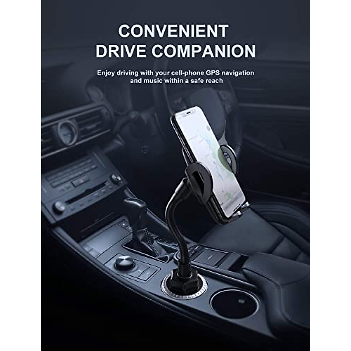 Car Cup Holder Phone Mount, Cup Phone Holder for Car 360° Adjustable Gooseneck Car Phone Holder for Cell Phone, iPhone,Samsung,Huawei,LG, Sony, Nokia GPS and More, Black