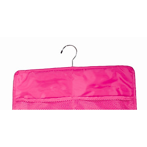 Amelitory Dual Side Clothing Hanging Shelves 15 Mesh Pockets Closet Storage Organizer with Metal Hanger Rosy