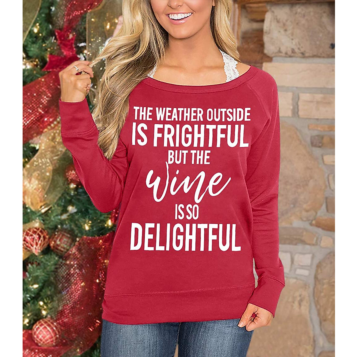 Christmas Women's Retro Graphic Shirt Crewneck Vacation Ugly Vintage Sweatshirts The Wine Is So Delightful M