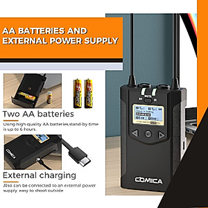 Wireless Lavalier Microphone, with Carrying Bag,Comica CVM-WM100 PLUS UHF 48 Channels Dual Lapel Microphone System for DSLR Cameras, XLR Camcorder, Phone, Lav Mic for Interview Youtube Video Shotting