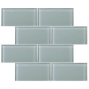 Tenedos Ice Mist Glossy 3x6 Blue Grey Glass Wall Tile Backsplash for Bathroom, Shower, Kitchen, Fireplace, Accent decor (1 Sqft - 8 Pieces)