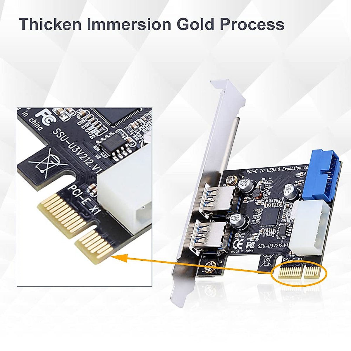PCI-E to USB 3.0 PCI Express Card, 5 Gbps 2-Port PCIe to USB Expansion Card Adapter with Front 19PIN Power Connector Interface for Desktops