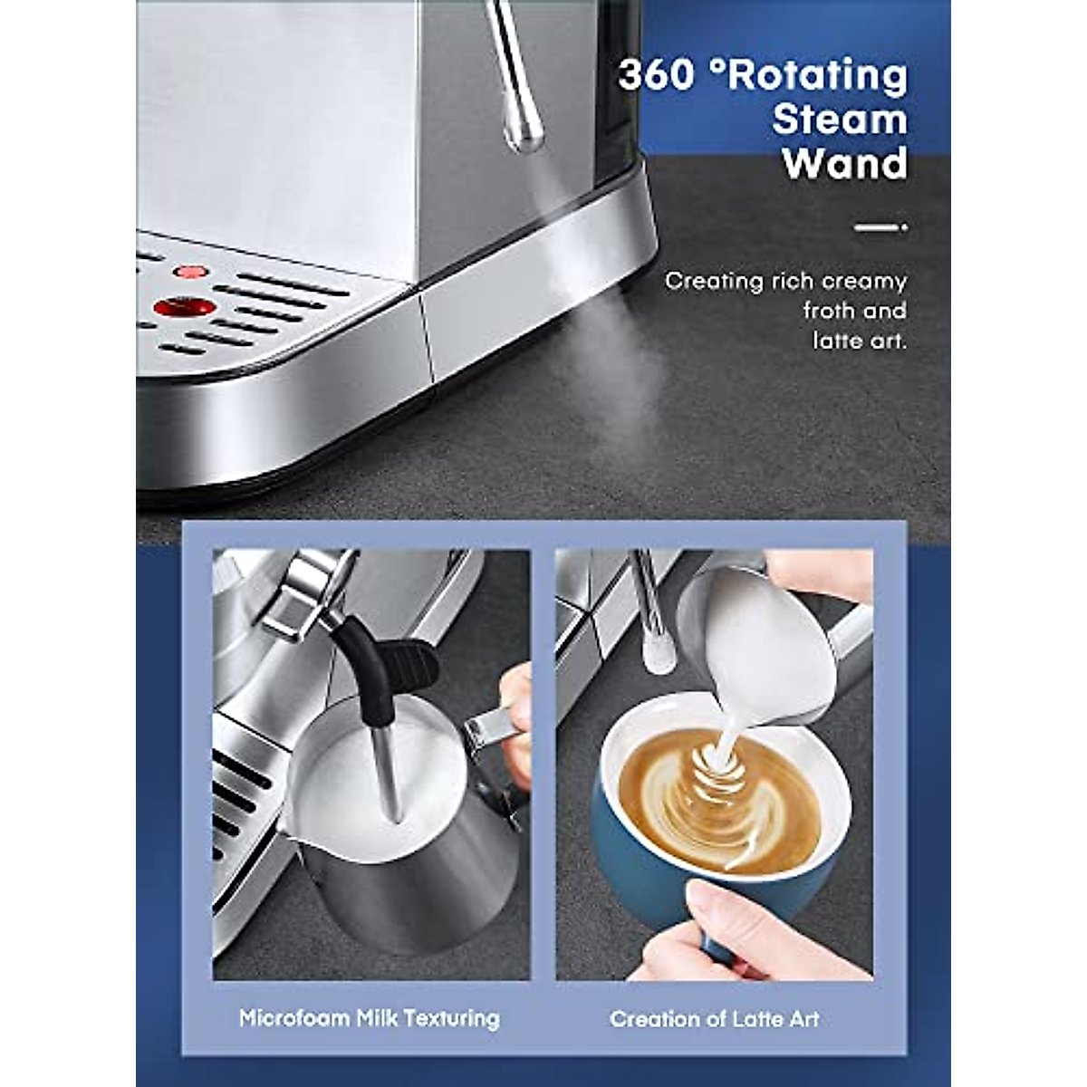 HOUSNAT Espresso Machine, 20 Bar Espresso Coffee machine and Cappuccino Maker with Milk Frother Wand, Automatic Espresso Latte Maker for Espresso, Cappuccino, Latte and Mocha, Compact Design