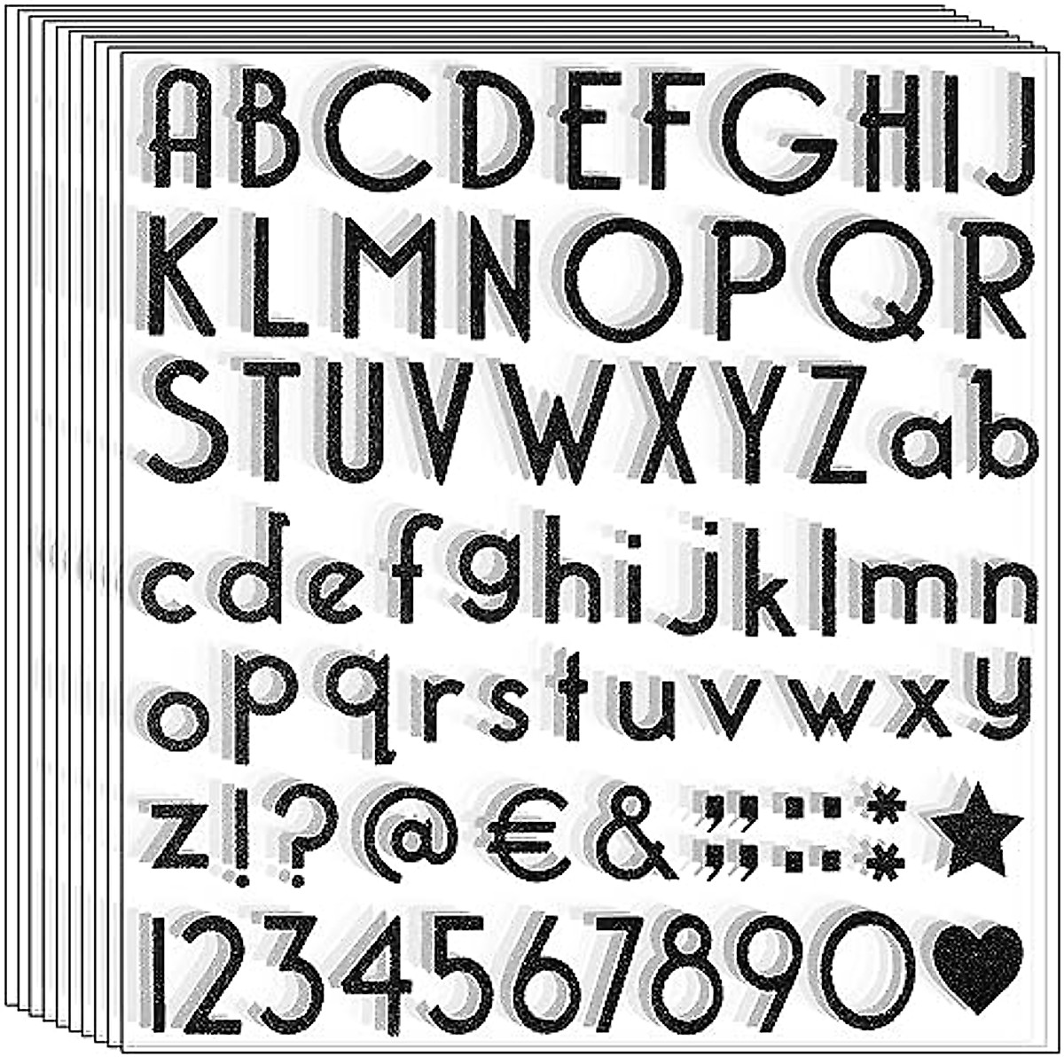 Waynoda 790 Pieces 10 Sheets Letters Stickers Self Adhesive Glitter Letter Alphabet Number Stickers for Classroom Decor,Grad Cap Decoration,DIY Crafts Art Making,Home(Black, 1 Inch)