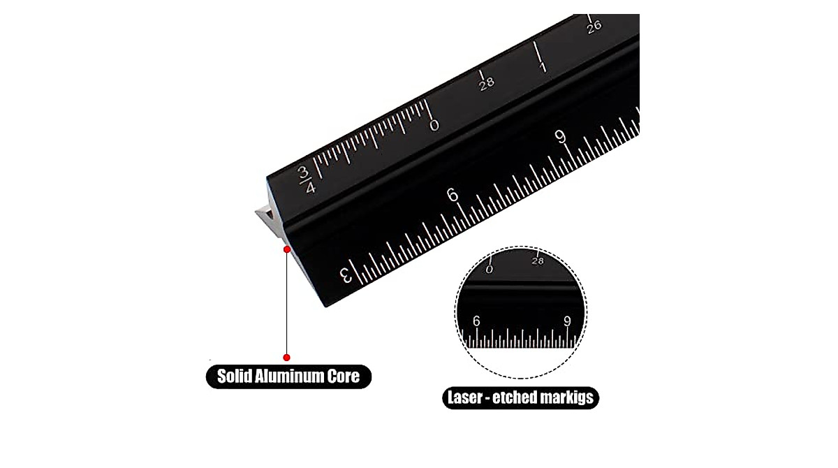 12"Architectural Scale Ruler, Aluminum Scale, Triangular Ruler, Scale Ruler for Blueprint ...