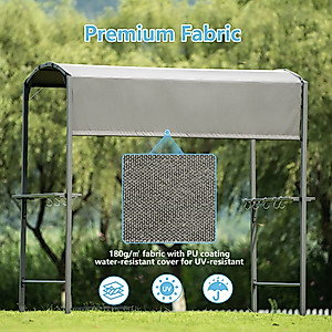 7'x4.5'Grill Gazebo,Iron Double Tiered Backyard Patio BBQ Gazebo with Side Awning, Bar Counters and Hooks, Barbecue Grill Gazebo Shelter for Patio, Garden, Beach, Backyard(Gray)