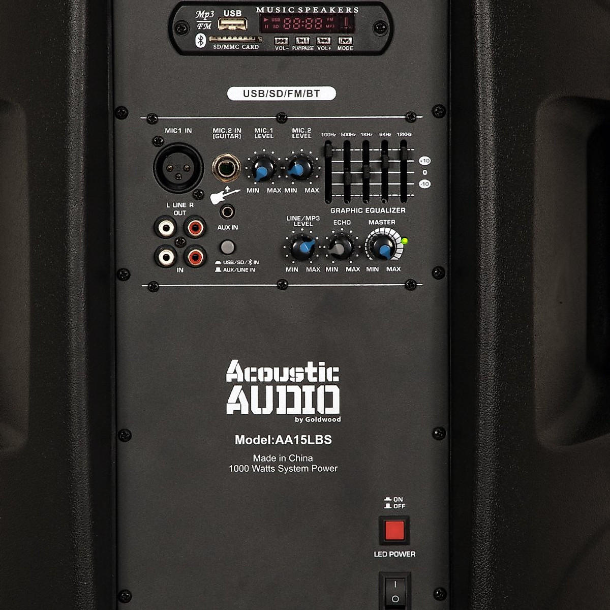 Acoustic Audio by Goldwood 15" 1000W Bluetooth Speaker Set w/ LED, Mic, Stand, & Remote