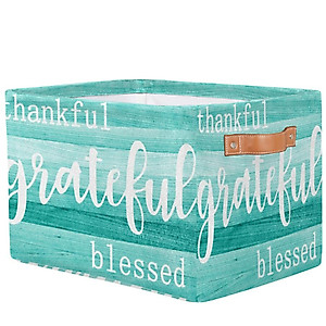 AUUXVA Teal Turquoise Green Wood Storage Bins Baskets Fabric Laundry Baskets, Storage Cube Boxes Organizer Bag Bin for Toy Organizing Book Storage Shelves Nursery Closet