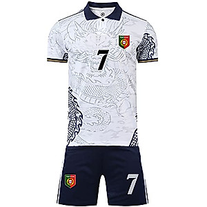 Casmyd Kids Madridd Soccer Jersey+Shorts Ronal'doo #7 Dragon Edition Football Fan Sports Team Shirt Kit for Boys Girls Youth