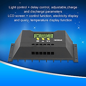 PWM Solar Charge Controller CM3024Z, CM3024Z Solar Charge Controller with LCD Display, Light Control + Delay Control Solar Controller, Compatible with 12V 24V(#3)
