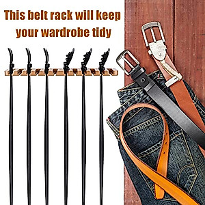 2 Pack Belt Hanger for Closet 2 in 1 Wooden Belt Organizer Wall Mount Belt Holder Storage Belt Rack Display Tie Rack Hooks with Through-The-Wall Nails/360°Swivel Hook Belt Holder for Closet Wall Door