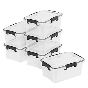 Nihenok Set of 6 12 Quart Plastic Stackable Storage Bins with Gasket Seal Lids, Watertight Storage Container, Clear Latch Box Tote