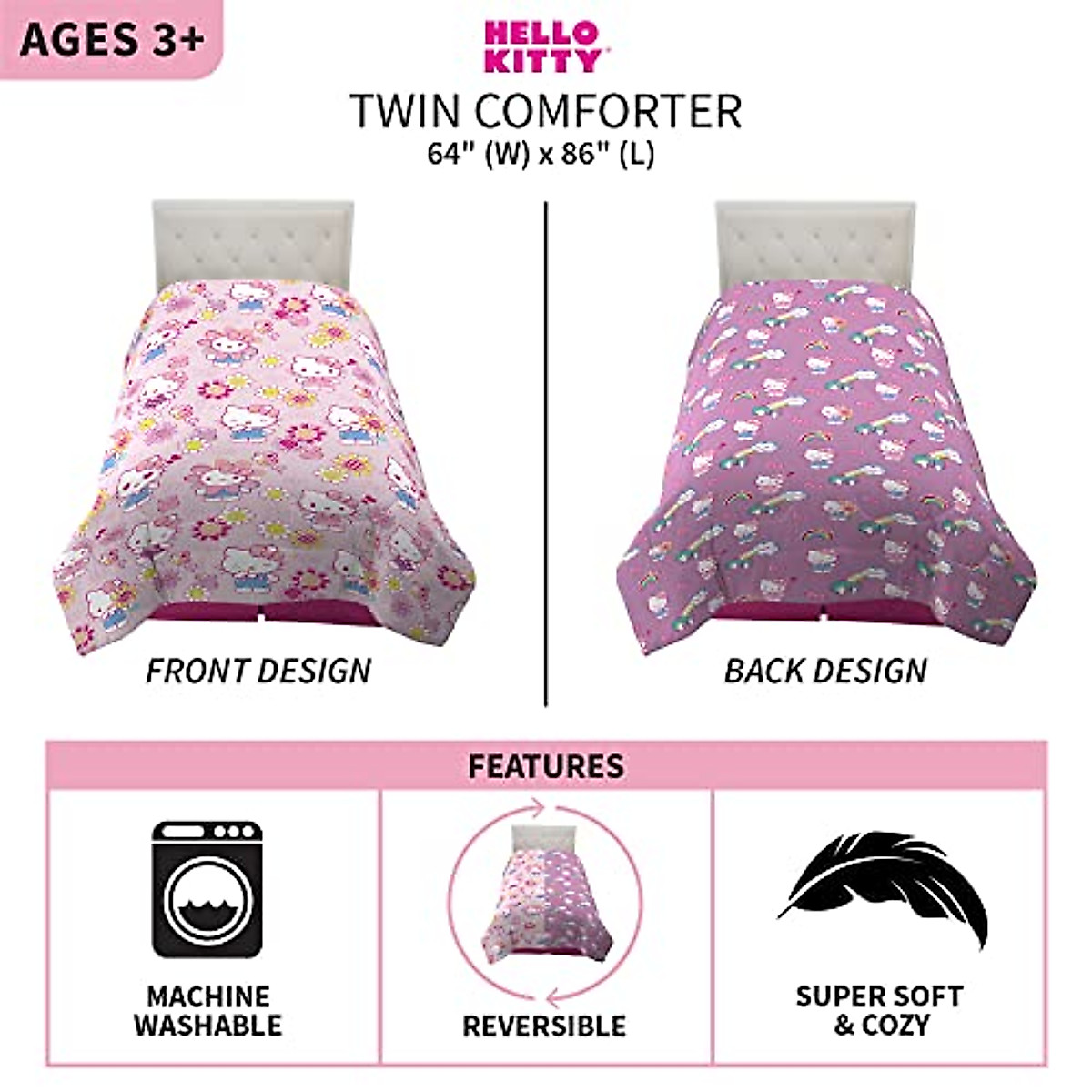 Franco Kids Bedding Soft Microfiber Comforter, Twin, Hello Kitty