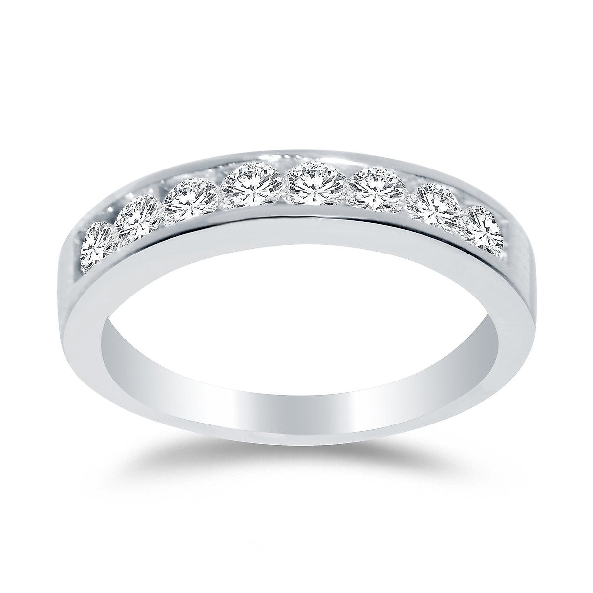 Size - 8 - Solid 14k White Gold 3.5mm Round Cut Eight Stone Anniversary Ring Wedding Band CZ Cubic Zirconia 3/4 cttw.