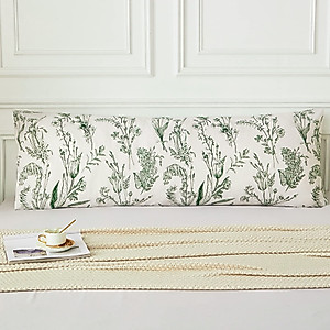Green Flower Body Pillow Cover 20x54 Body Pillow Cover Dark Green Branches Flower Long Body Pillow Cover Country Style Farmhosue Decor Body Pillow Case Cover with Pocket Closure(Body,Branch)