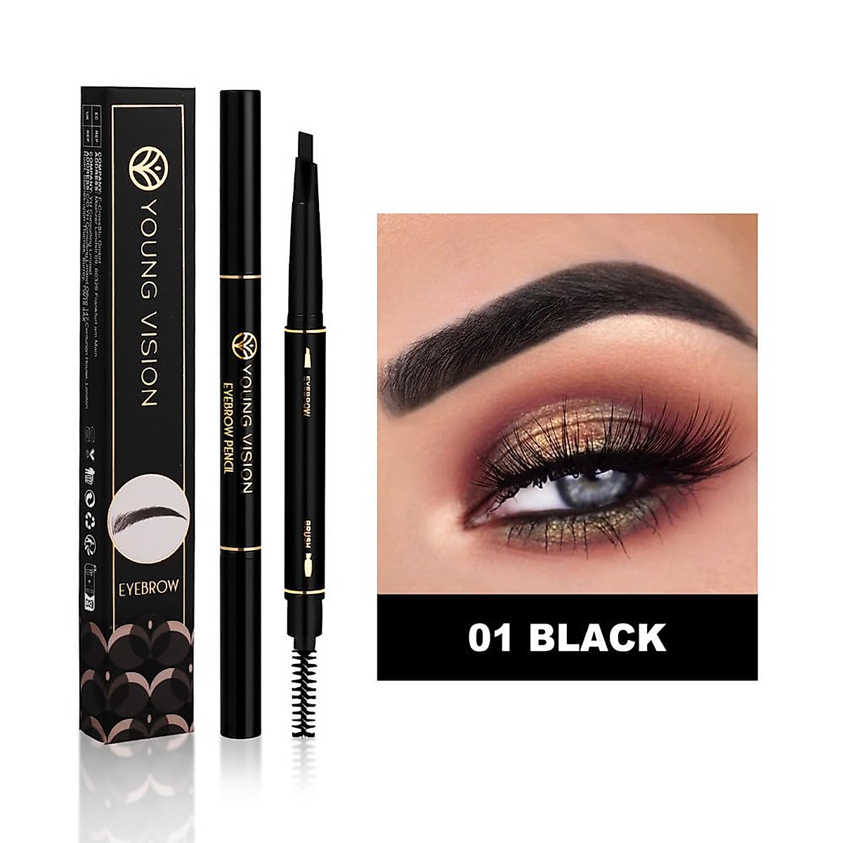 Eyebrow pencil eyebrow Eyebrow Retractable Definer Pencil, eyebrow stylist shape and fill eyebrow pencil, professional eye makeup (01 Black)