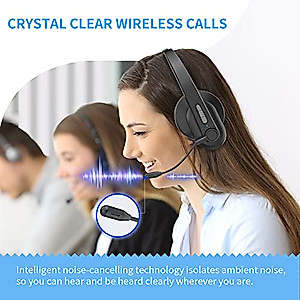 Mcctiki Bluetooth Headset, Wireless Headset with Microphone Noise Cancelling and MIC Mute, Bluetooth Headphones with Charging Base for Trucker