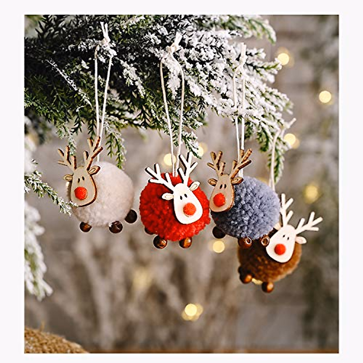 PartyYeah 24Pcs Christmas Cute Wool Felt Wooden Elk Antler Pendants Christmas Tree Decorations Cute Deer Craft Ornament for Christmas 2022 New Year Home Decor